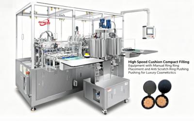 China High Speed Cushion Compact Filling Equipment with Manual Ring Placement and Anti Scratch Ring Pushing for Luxury Cosmetics for sale