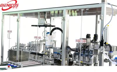 China Automatic Cushion Filling Machine with 180° Flip Pick & Place System Four Nozzle Servo Filling and Dual 25L Stainless Steel Tanks for sale