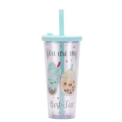 China Clear Insulated Double Wall Plastic Tumblers 24oz With Lids And Straws for sale