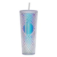 China Semi Transparent Honeycomb Textured Tumbler With Straw 24 Ounce Volume for sale