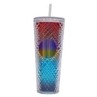 China Semi Transparent Honeycomb Textured Tumbler With Straw 24 Ounce Volume for sale