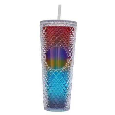 China Semi Transparent Honeycomb Textured Tumbler With Straw 24 Ounce Volume for sale