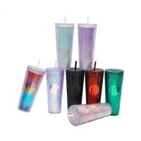 China Semi Transparent Honeycomb Textured Tumbler With Straw 24 Ounce Volume for sale