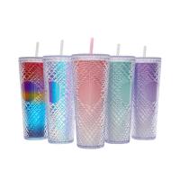 China Semi Transparent Honeycomb Textured Tumbler With Straw 24 Ounce Volume for sale