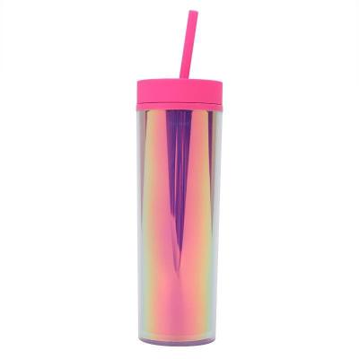 China 16oz 12 Colored Acrylic Tumblers With Lids And Straws Skinny Double Wall for sale