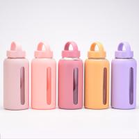 China 800ml High Borosilicate Glass Drink Water Bottles With Time Marker for sale