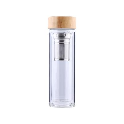China Double Wall Inslution Borosilicate Glass Cup With 2 In 1 Stainless Steel Infusers for sale