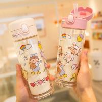 China One Touch Click Open Double Wall Insulation Glass Water Bottles With Straw for sale