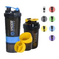 China Custom Logo 650ml Black Three Layers Fitness BPA Shaker Cup for sale