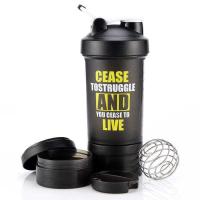 China Custom Logo Three Layers Fitness Bpa Free Plastic Shaker Bottles for sale