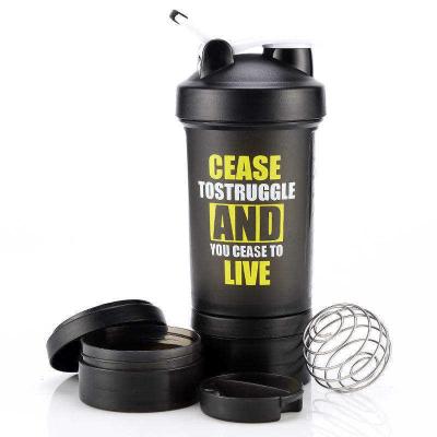 China Custom Logo Three Layers Fitness Bpa Free Plastic Shaker Bottles for sale
