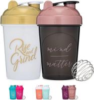 China 400ml Motivational Quotes Gym Shaker Bottle Cup With Wire Ball for sale
