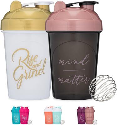 China 400ml Motivational Quotes Gym Shaker Bottle Cup With Wire Ball for sale
