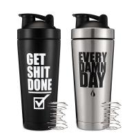 China Custom Logo 750ml Shaker Cup Insulated Stainless Steel Water Bottles With Wire Whisk for sale