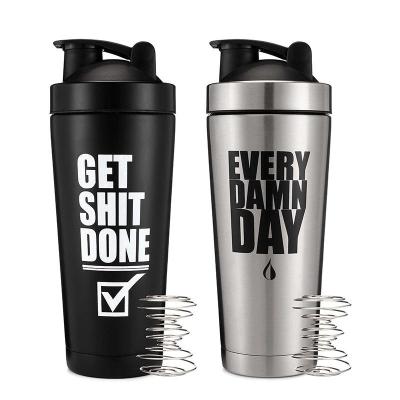 China Custom Logo 750ml Shaker Cup Insulated Stainless Steel Water Bottles With Wire Whisk for sale