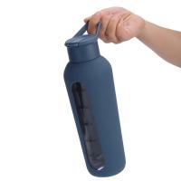 China Outdoor Sport Glass Water Bottles With Silicone Cover And Straw for sale