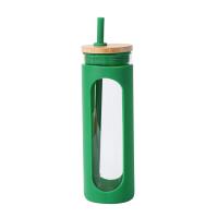 China Bamboo Sports Cap Glass Drinking Bottles 20oz With Protective Silicone Sleeve for sale