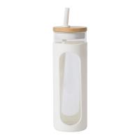 China Bamboo Sports Cap Glass Drinking Bottles 20oz With Protective Silicone Sleeve for sale