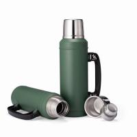 China Vintage 18/8 SS 1L Insulated Water Bottle Leakproof Metal Water Jug Military Green for sale