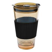 China Office Glass Tumbler Cup Mug Single Wall Borosilicate Glassware With Flip Lid for sale