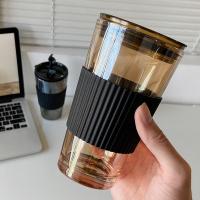 China Office Glass Tumbler Cup Mug Single Wall Borosilicate Glassware With Flip Lid for sale