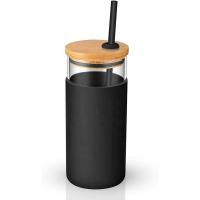 China 20oz Borosilicate Tumbler Glass Water Bottle With Straw Silicone Sleeve for sale