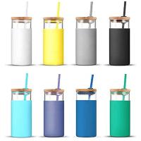 China 20oz Borosilicate Tumbler Glass Water Bottle With Straw Silicone Sleeve for sale