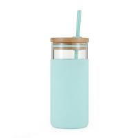 China 20oz Borosilicate Tumbler Glass Water Bottle With Straw Silicone Sleeve for sale