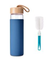 China 500ml Bpa Free Safe Borosilicate Glass Water Bottle With Bamboo Lid Silicone Sleeve for sale