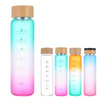 China Gradient Color Frosted Motivational Glass Drinking Bottles With Neoprene Cover for sale