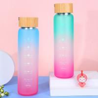 China Gradient Color Frosted Motivational Glass Drinking Bottles With Neoprene Cover for sale