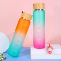 China Gradient Color Frosted Motivational Glass Drinking Bottles With Neoprene Cover for sale
