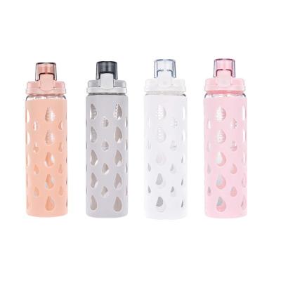 China 500ml Reusable Glass Motivational Water Bottle With Time Marker Reminder for sale