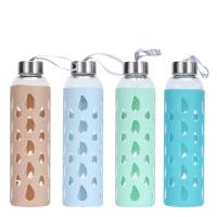 China Personlized Single Wall Glass Drinking Bottles Silicone Sleeve 300ml for sale