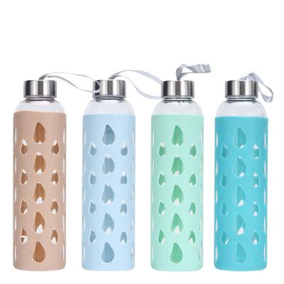 China Personlized Single Wall Glass Drinking Bottles Silicone Sleeve 300ml for sale