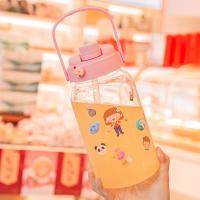 China Custom Colorful Juice Glass Drinking Bottles Cup With Straw Lid 300ml for sale