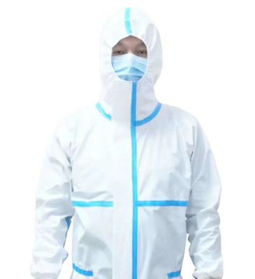 China Hospital Disposable Protective Suit Virus Isolation With Blue Tape Customization for sale