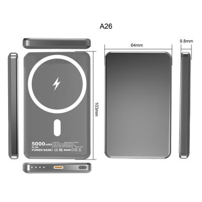 China BST-A26 Aluminum Alloy Magnetic Wireless Power Bank 5000mah Type C Ultra Thin 20W for sale