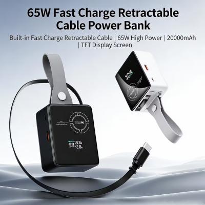 China Portable Power Bank 20000mAh Capacity with input 45W Fast Recharge Retractable Cable and Real Time Battery Status Display for sale