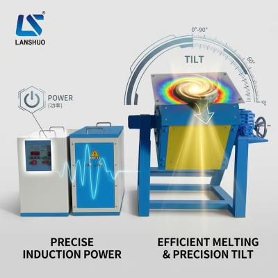 China Brass Bronze Copper Melting Induction Furnace LSZ-45 45kw 18kg 50kg Tilting Crucible Electric for sale