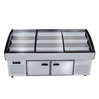 China Seafood Barbecue Fruit Fishing Preservation Display Cases Glass Ladder Ice Table for sale