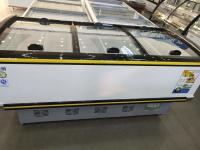 China Commercial Direct Cooling Glass Door Display Freezer Horizontal Island Cabinet for sale