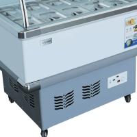 China Commercial Ice Cream Showcase Freezer 6 Barrel 10 Tray Curved Glass for sale