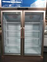 China Supermarket Beverage Glass Door Display Freezer Golden Frame 2 Door for sale