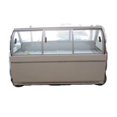 China Duck neck deli freezer freezer display cabinet single and double temperature front and rear door arc glass for sale