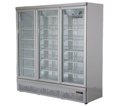 China Vertical air-cooled refrigerated three door glass large capacity beverage cabinet for sale