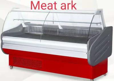 China Meat display cabinet stainless steel glass front door flap type Fresh meat cabinet filp door with   looker for sale