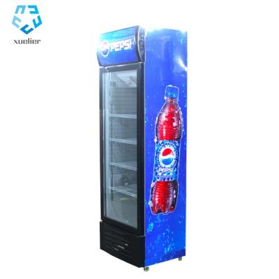 China Coca-Cola Pepsi glass display cabinet door gold series vertical refrigerated preservation beverage cabinet for sale