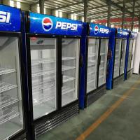 China Coca-Cola Pepsi glass display cabinet door gold series vertical refrigerated preservation beverage cabinet for sale