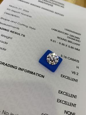 China 3.16CT H VS2 3EX Round Cut CVD Lab Diamond LG626434629 for sale